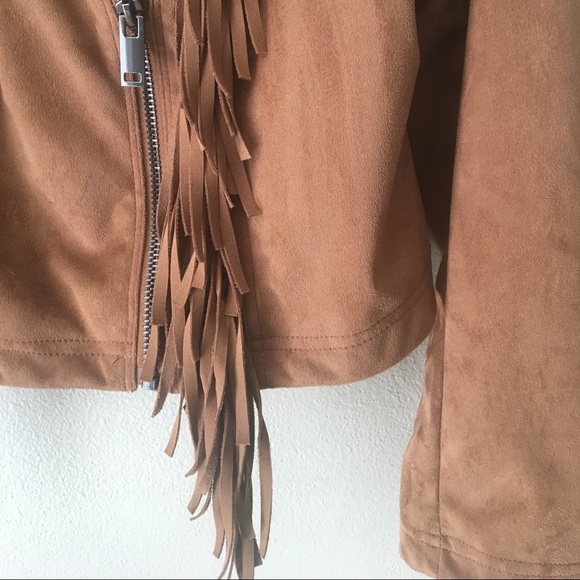 Black Rivet | Jackets & Coats | Womens Jacket Faux Suede Fringe Camel L ...